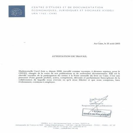 Attestation CEDEJ_Embassade De France | PDF