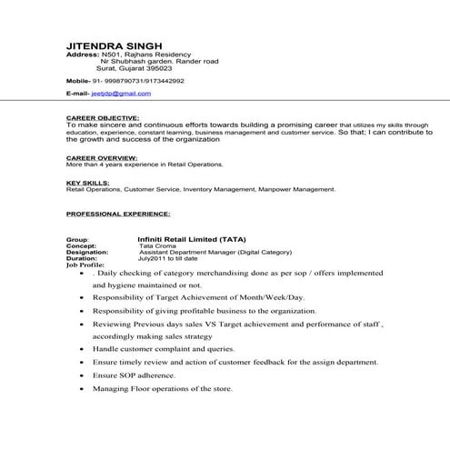 jitendra singh new resume | DOC