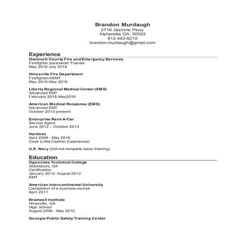 Brandon Underwood 2016 Resume | PDF