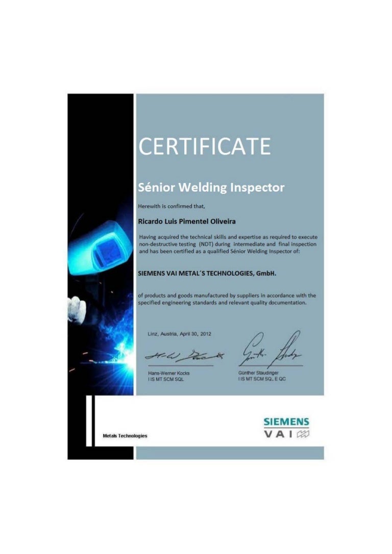 Siemens Inspector Certificate