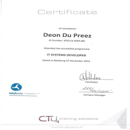 CTU - IT Systems Developer Diploma | PDF