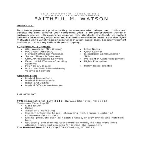 Faithful's Resume | DOCX
