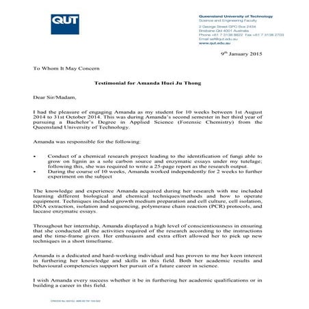 QUT Reference Letter | PDF