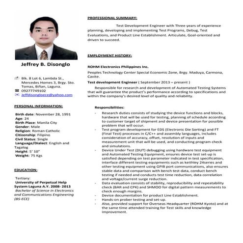 Jeffrey Disonglo - resume | PDF | Computing | Technology & Computing