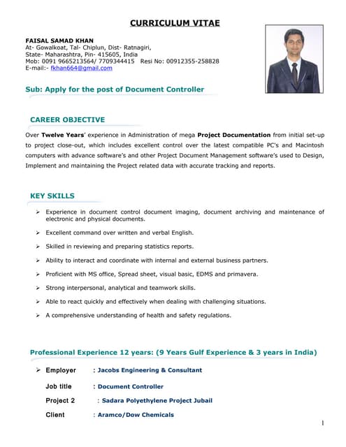 DOCUMENT CONTROLLER CV | DOCX