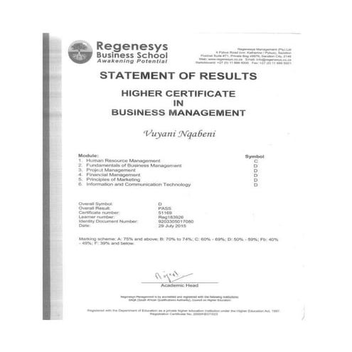 Regenesys Statement | PDF