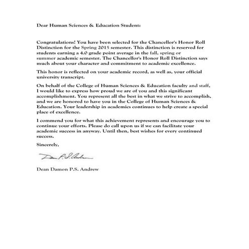 Chancellor's Honor Roll Distinction | PDF