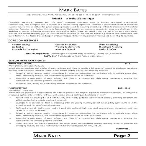 Mark Bates - Warehouse Manager - Resume | DOCX