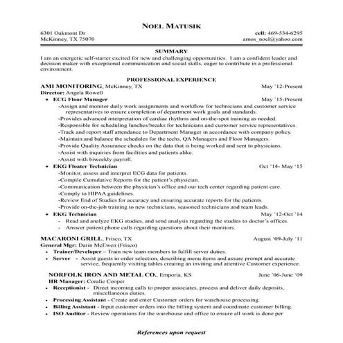 Noel Matusik Resume | DOC