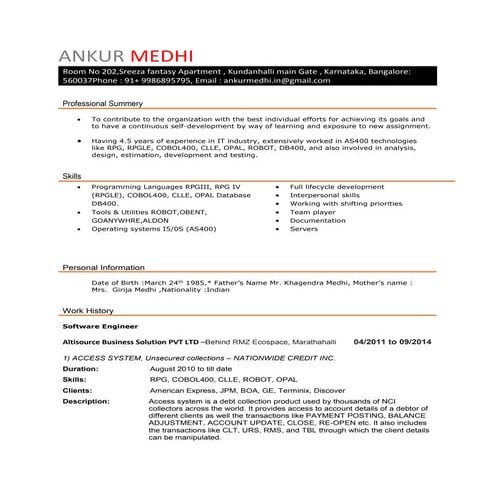 AS400 WMS resume | DOCX