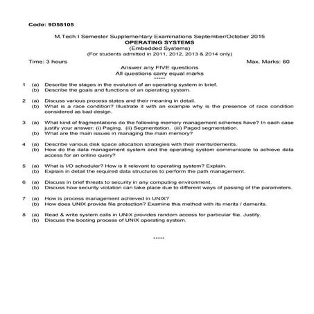 operating systems previous question papers | PDF