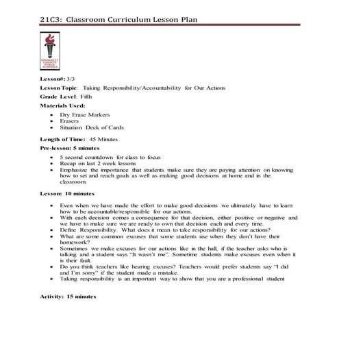 Lesson Three- Taking Responsibility-Accountability | DOCX