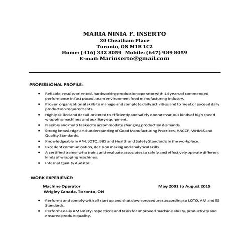 MARIA NINIA F Resume 2 | DOCX | Business | Business and Finance
