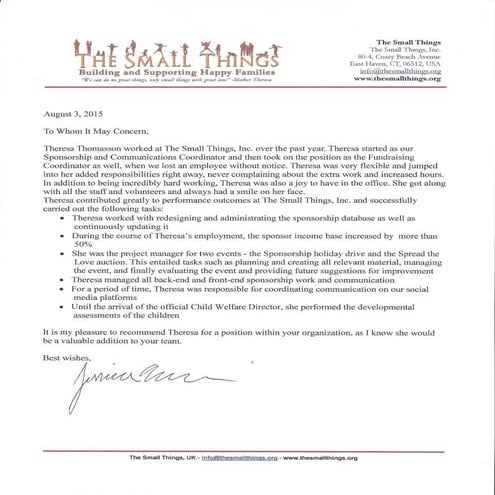 Recommendation letter, The Small Things Inc | PDF