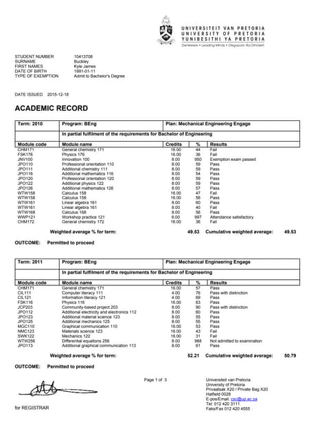 UP academic Record | PDF