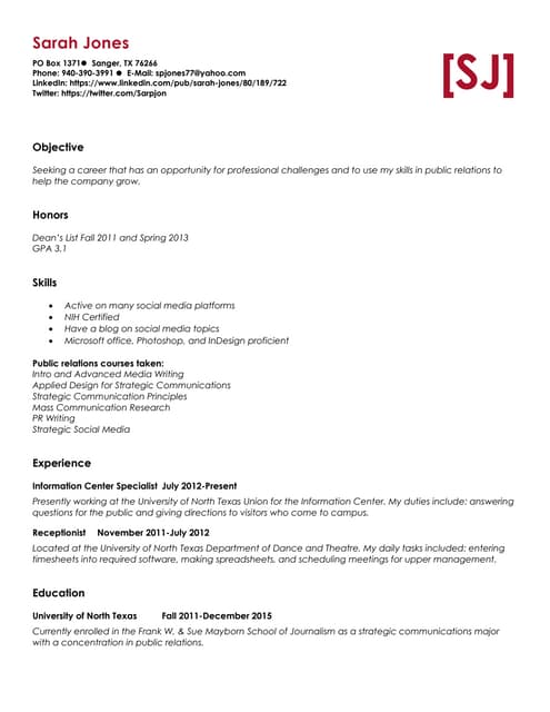 Sara Jones Resume 2017 | PDF