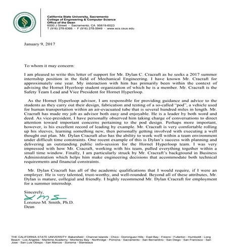 Recommendation Letter Lorenzo Smith | PDF