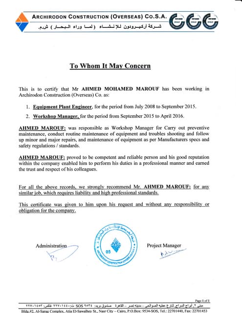 Q.C Engineer Experience Certificate from Techshore | PDF