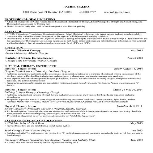 Malina_Clinical Affiliation Resume | PDF