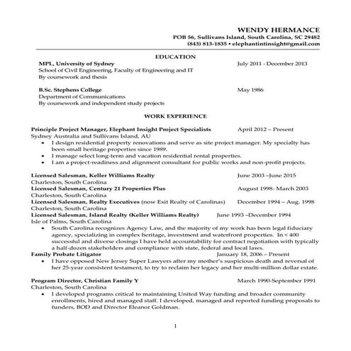 Wendy Hermance CV January 2015 | PDF