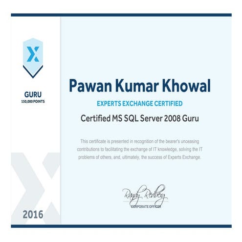 Pawan Kumar Khowal _ MS SQL SERVER _ WIZARD | PDF