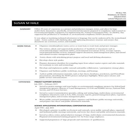 Resume_Susan Hale_LinkedIn_17Feb2015 | PDF | Environmental Services ...