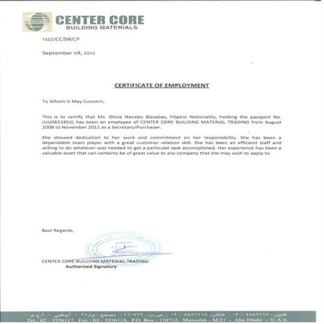 Job Certificate-Center Core | PDF