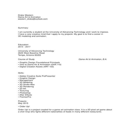 Motion Graphics animator & Visual Effects resume (1) | DOCX