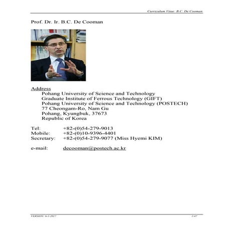 BCDeCooman_Curriculum Vitae_DECEMBER 2016 | PDF