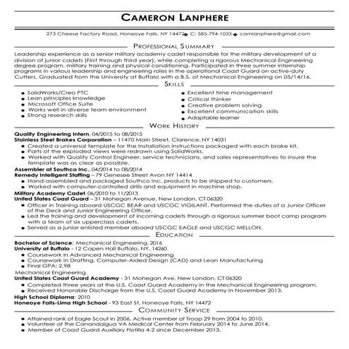 Cameron Lanphere Resume 2016 | PDF