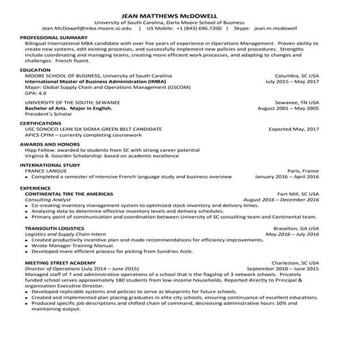 McDowell_Jean_MBA career resume | PDF