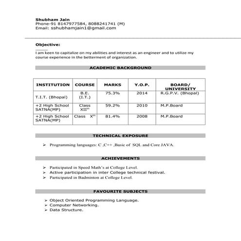 Shubham Jain Resume | DOC | Computing | Technology & Computing