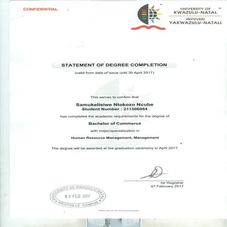 letter of degree completion0001 | PDF