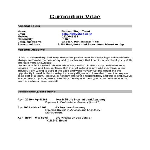 Sumeet new CV | RTF | Air Travel | Travel Type