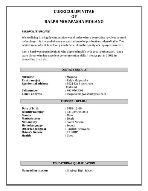 Curriculum Vitae for Sifiso M. Zulu | DOC