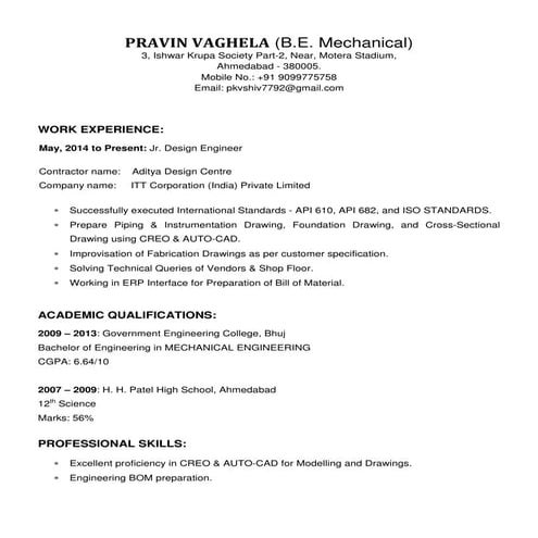 Pravin Vaghela_(Jr.Design Engineer) | PDF