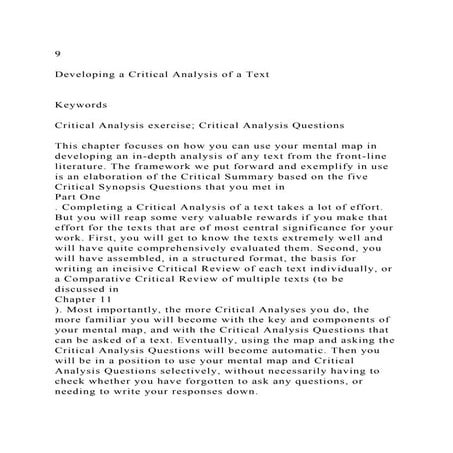 9Developing a Critical Analysis of a TextKeywordsCriti | DOCX
