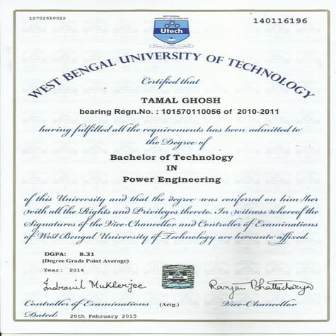 B.Tech Certificate | PDF