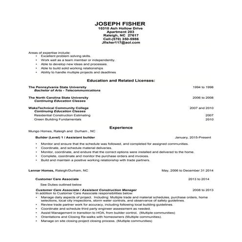 Resume warner king 2013 | DOCX