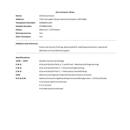 CV - Anthony Aston | DOCX