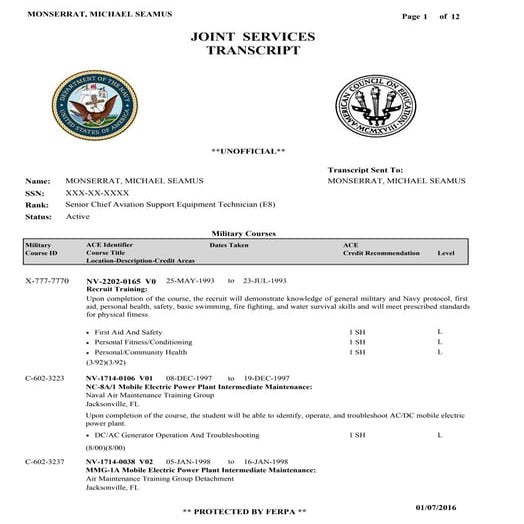 ARMY TRANSCRIPT | DOC