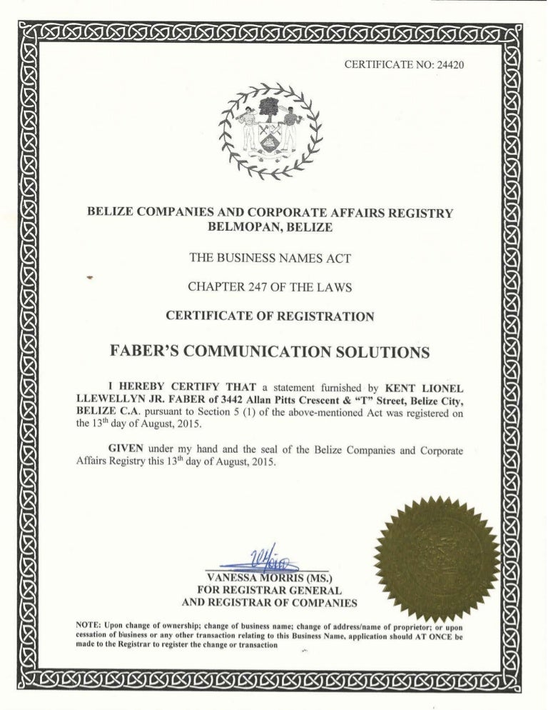 Business certificate