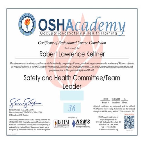 HSE Team Leader Certification | PPT