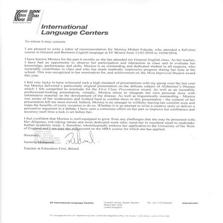 Recommendation letter_EF_Monica | PDF | Education