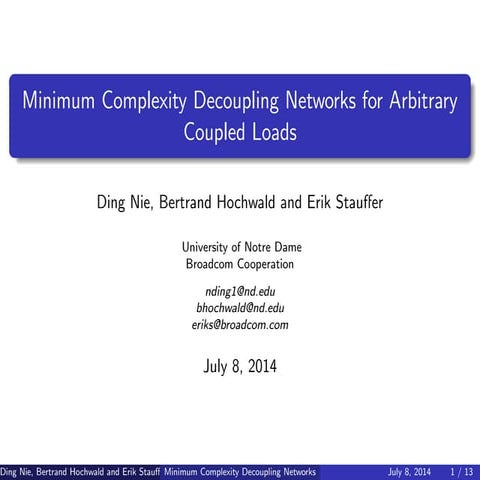Minimum Complexity Decoupling Networks for Arbitrary Coupled Loads | PDF