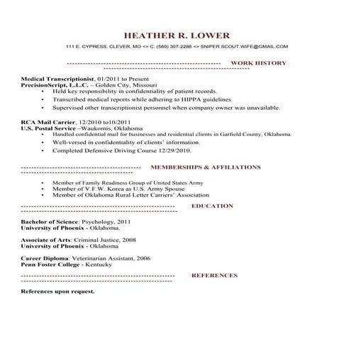 Short Resume without cover letter | DOC