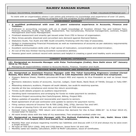 Resume-Rajeev Ranjan Kumar | DOC | Business Accounting & Finance | Business