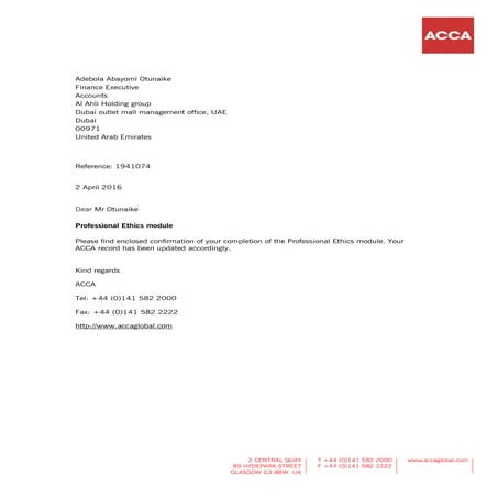 Certificate in Professional Ethics (ACCA) | PDF