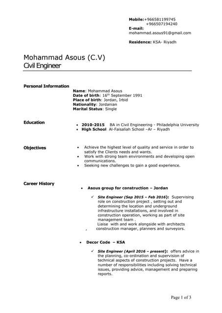 All Rounder CV (modern CV sample) | PDF | Civil Engineering Industry ...
