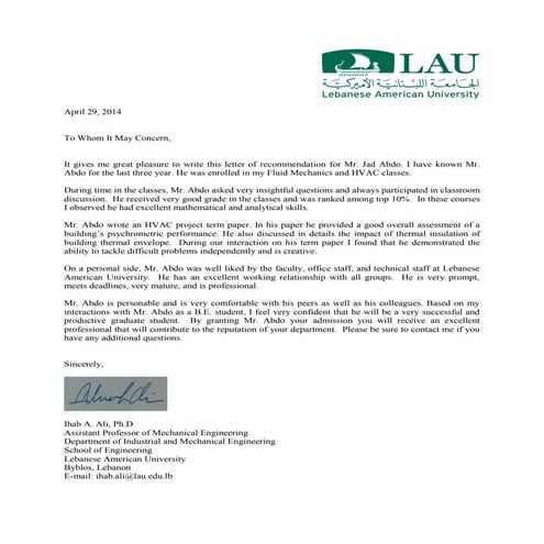 Recommendation Letter Ihab Ali | PDF
